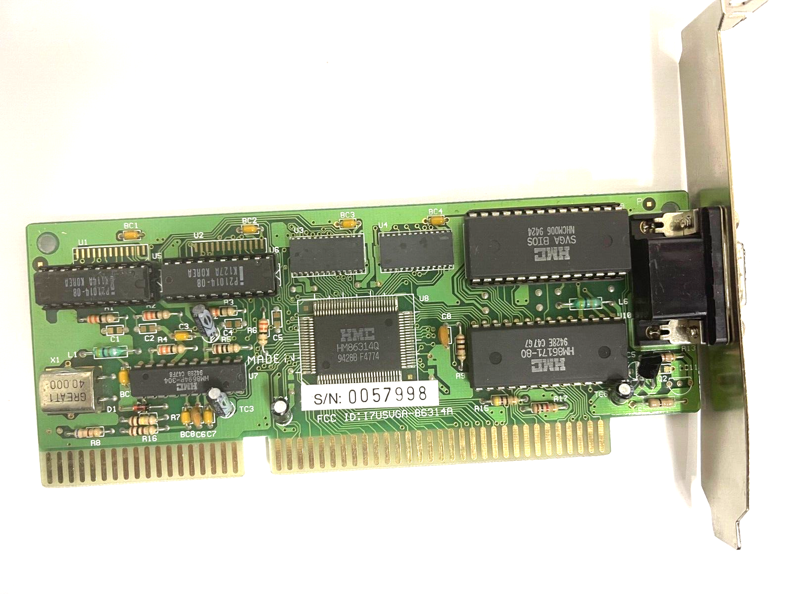 VINTAGE 1994 HUALON HMC HM86314Q 512K ISA VGA CARD FCC: I7USVGA-86314A ...