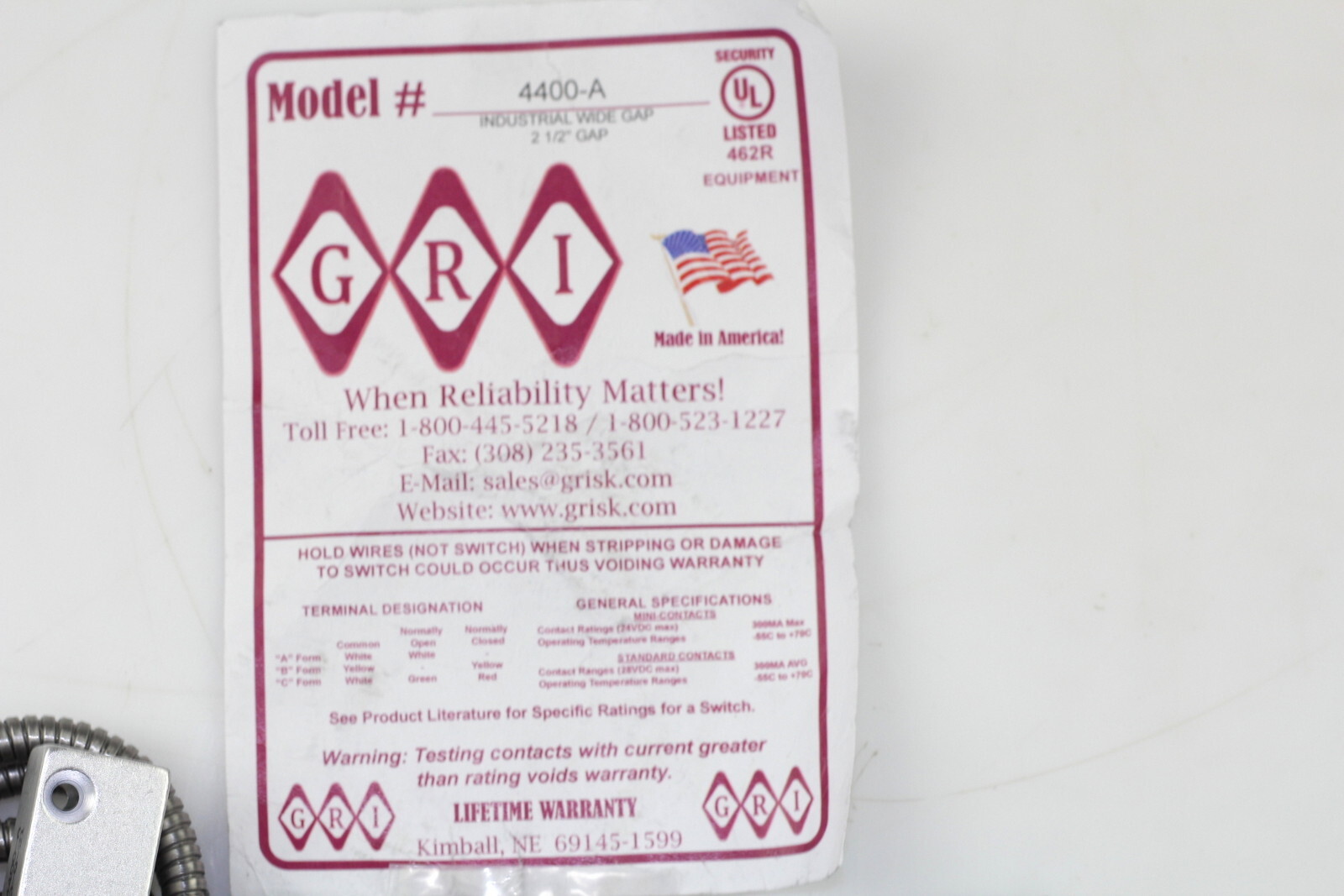 GRI 4400-A Industrial Door Surface Mount Alarm Switch Wide Gap 2 1/2 ...