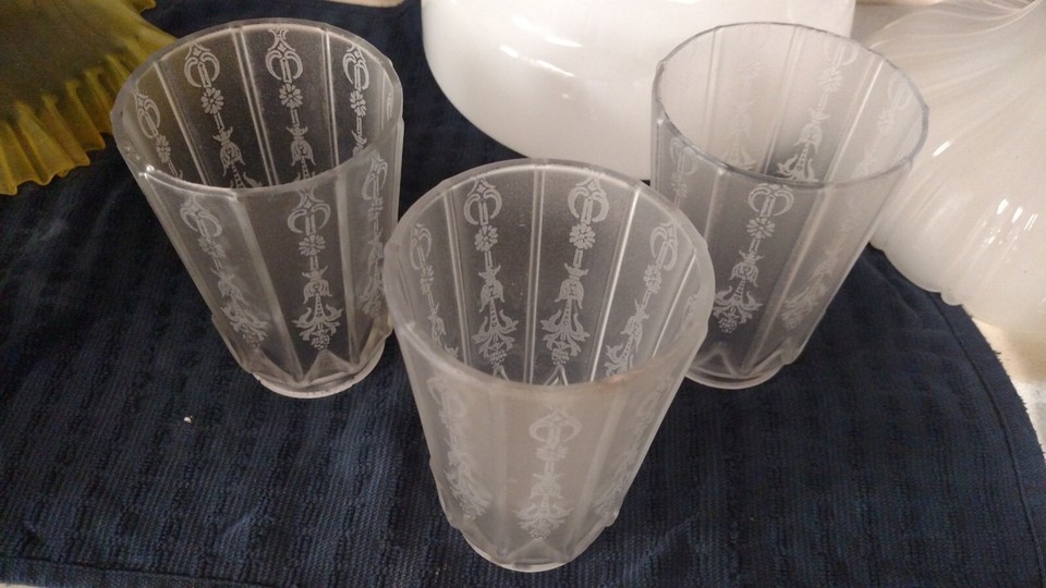 3 Frosted Glass Antique Lamp Light Shades - satin etched translucent ...