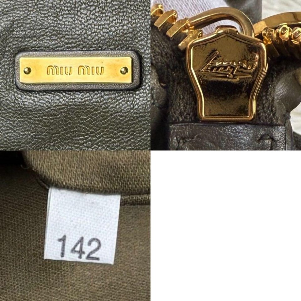 MIU MIU leather Shoulder bag Vintage Khaki Gold Logo Authe Good ...