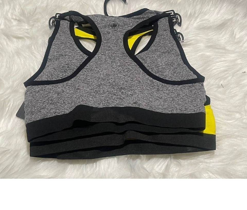 2 Body Glove Racerback Sports Bras Size Medium Grey Black Yellow Neon ...