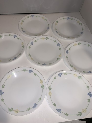 Set 7 CORELLE SECRET GARDEN Blue & Yellow Flowers Appetizer Desert ...