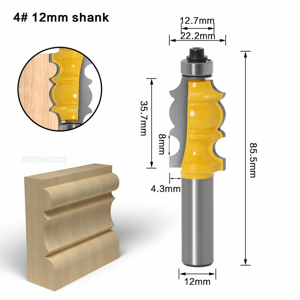 1/2" Shank Casing Base Molding Router Bit Woodwork Tenon Cutter Set W ...