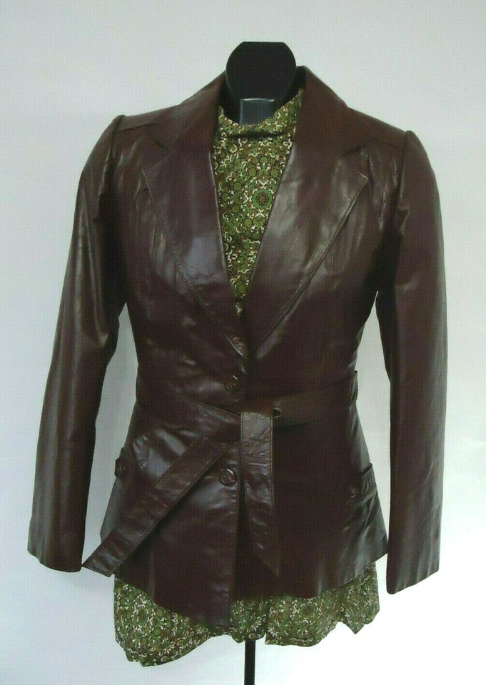 VTG 70s womens LEATHER belted DISCO JACKET GLAM 7/8 | eBay
