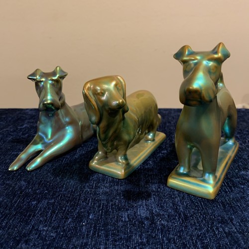 Zsolnay Pottery Porcelain Eosin Dog Dogs Figurines Statue Lot Of 3 | eBay