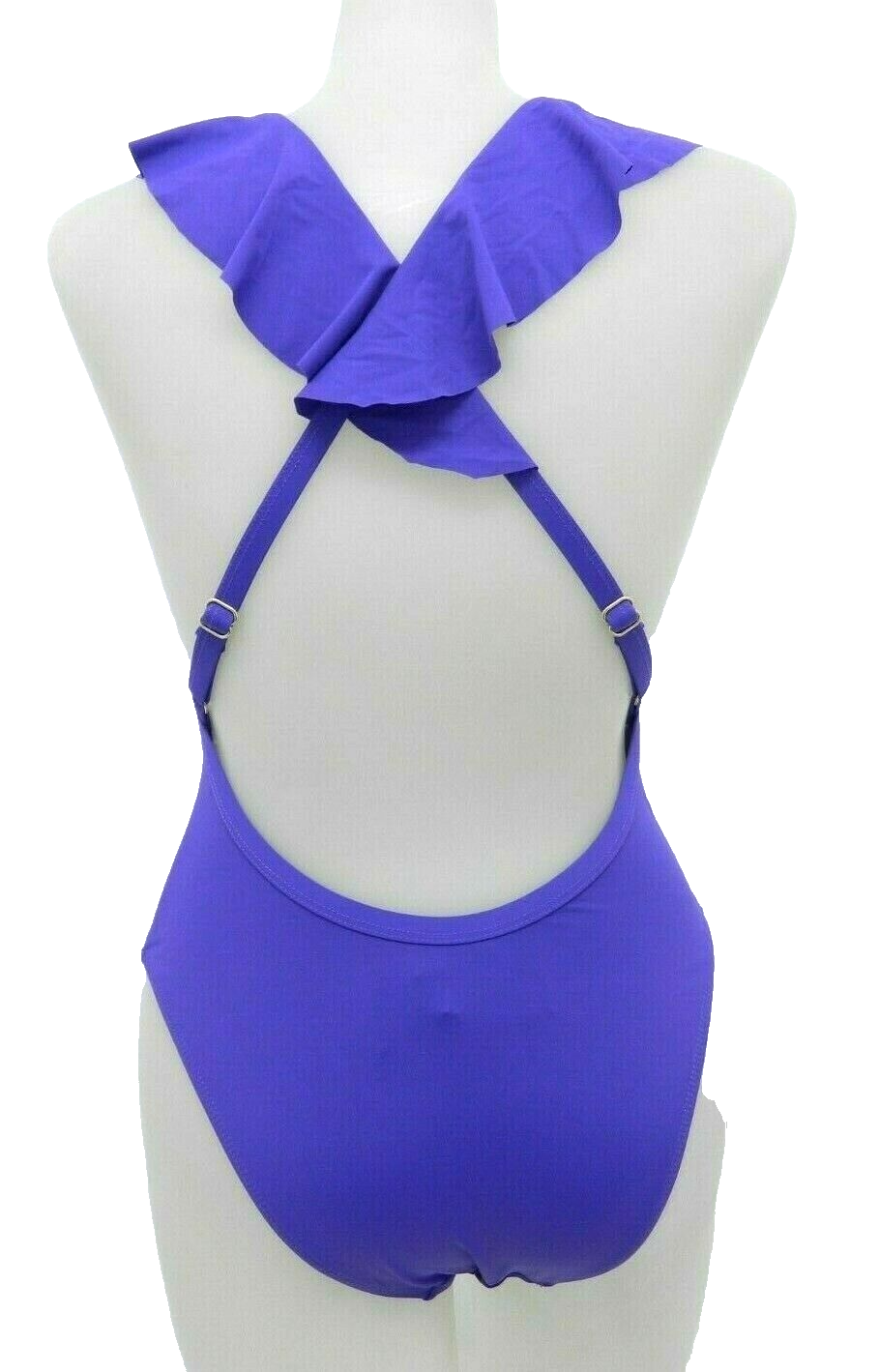 Bar III Medium Solid Grape Purple Ruffled Cross Back 1-Piece Swimsuit ...