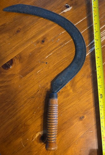 Nice Vintage Antique Farm Hand Sickle Scythe Grass Hay Cutter Tool Wood ...