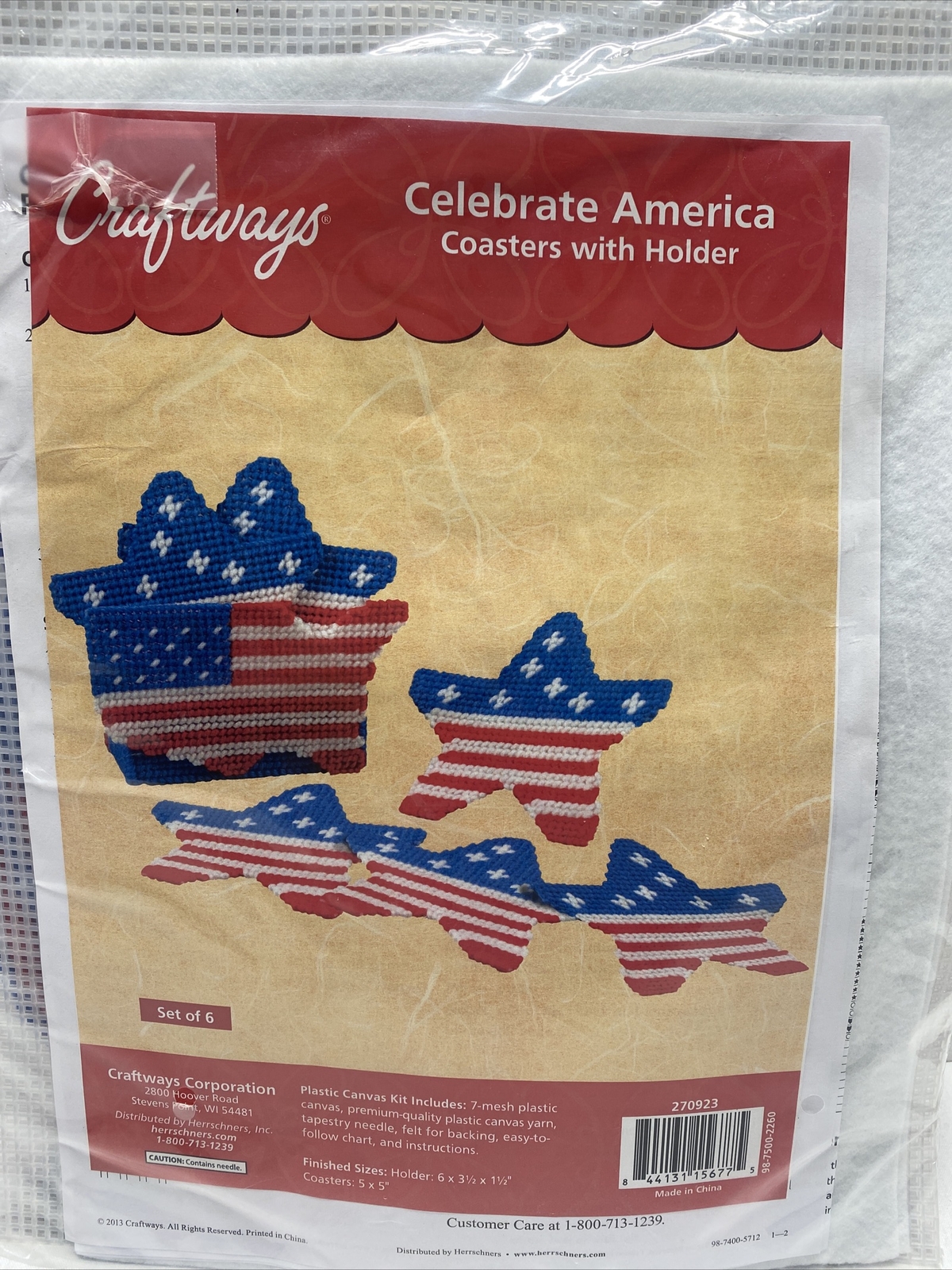 Craftways Plastic Canvas Patriotic Coasters With Holder Kit Celebrate ...