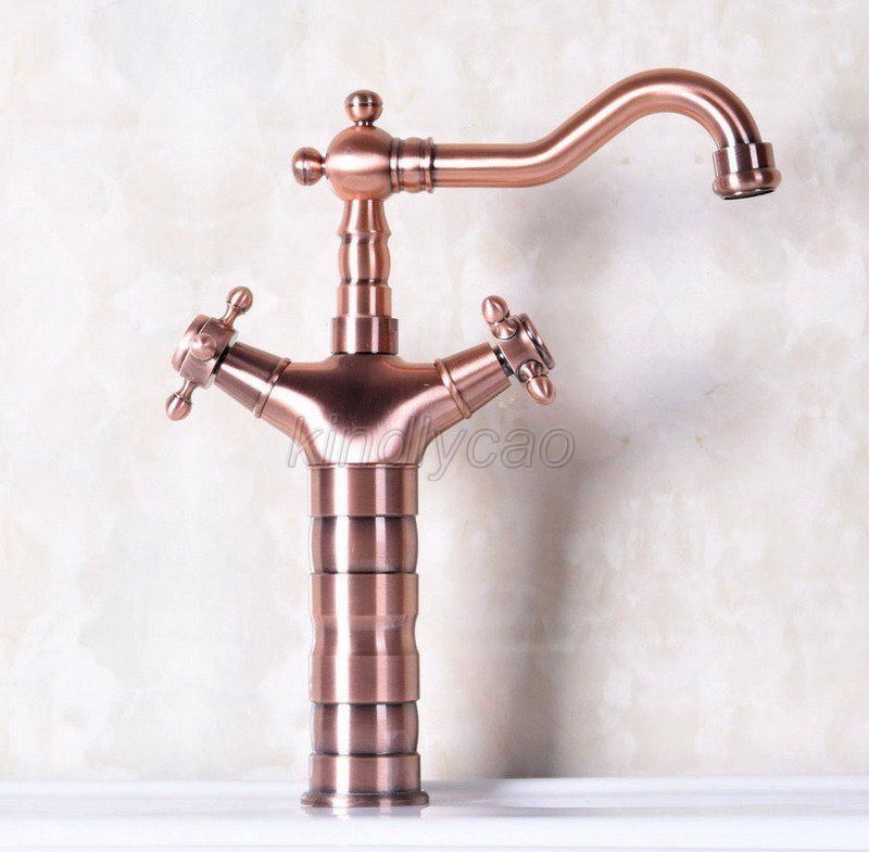 Antique Red Copper Swivel Spout Kitchen Sink Faucet Mixer Basin Tap ...