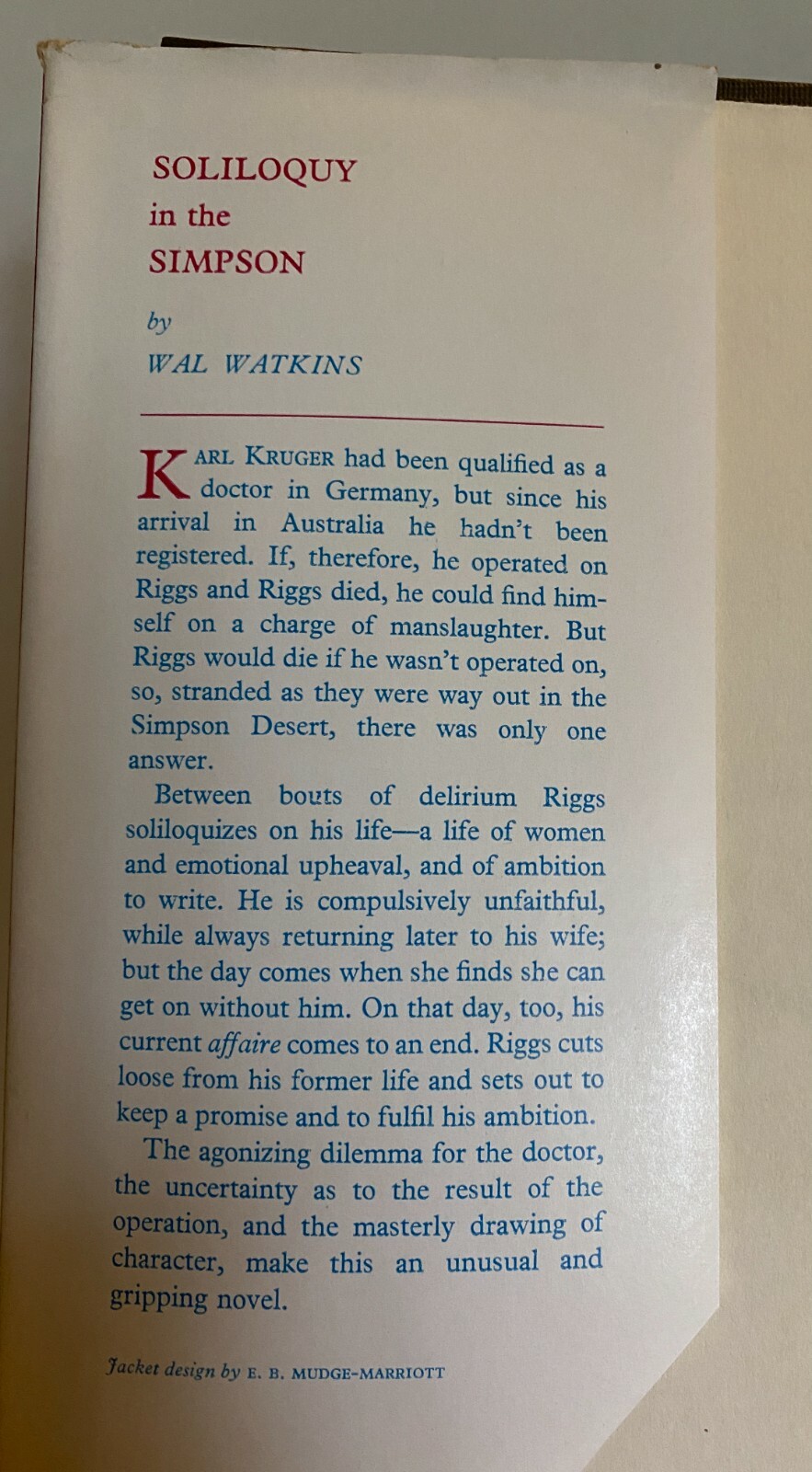 Soliloquy in the Simpson Wal Watkins old vintage fiction book 1965 HB ...