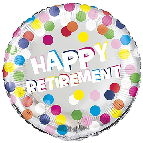 Happy Retirement Round Foil Balloon 45cm (18") Colourful Dots Party ...