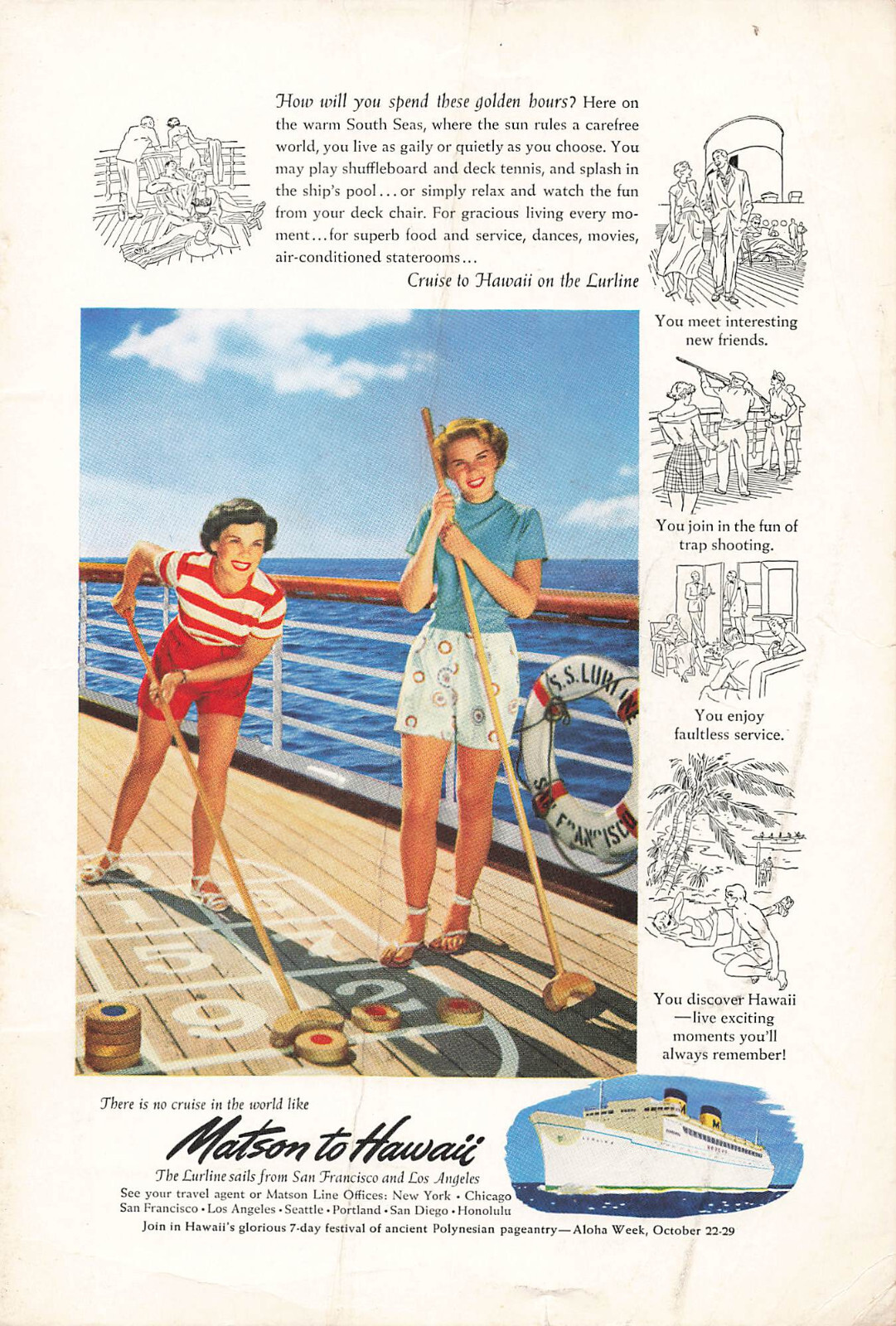 Matson Line Print Ad Transportation Advertising Hawaii Cruise Lurline ...