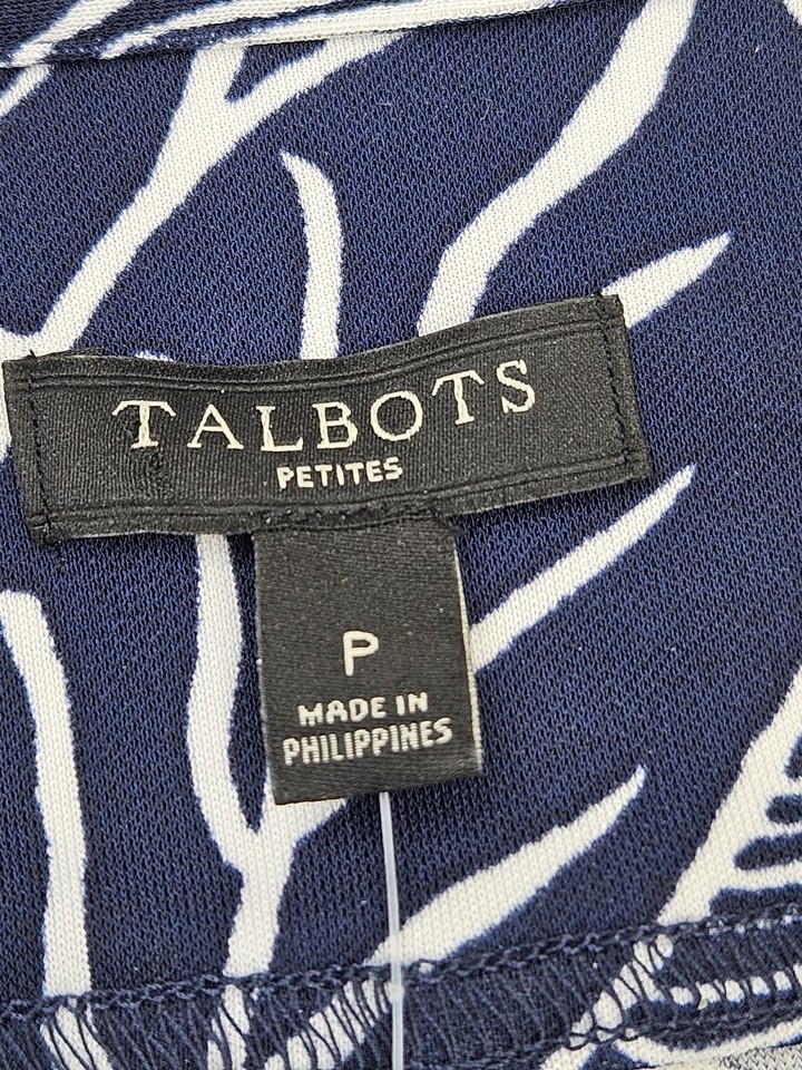 Talbots Knit Jersey Button Front Belted Midi Dress Navy Blue Floral ...