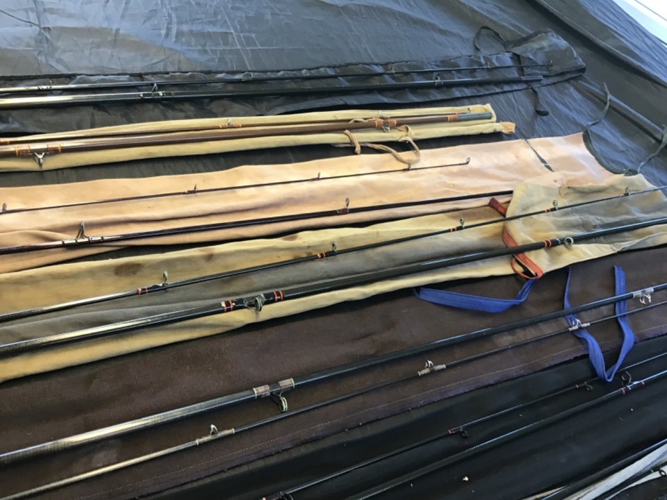 Vintage Joblot x 8 fly fishing rods & bags Daiwa, Bob Church, Milbro ...