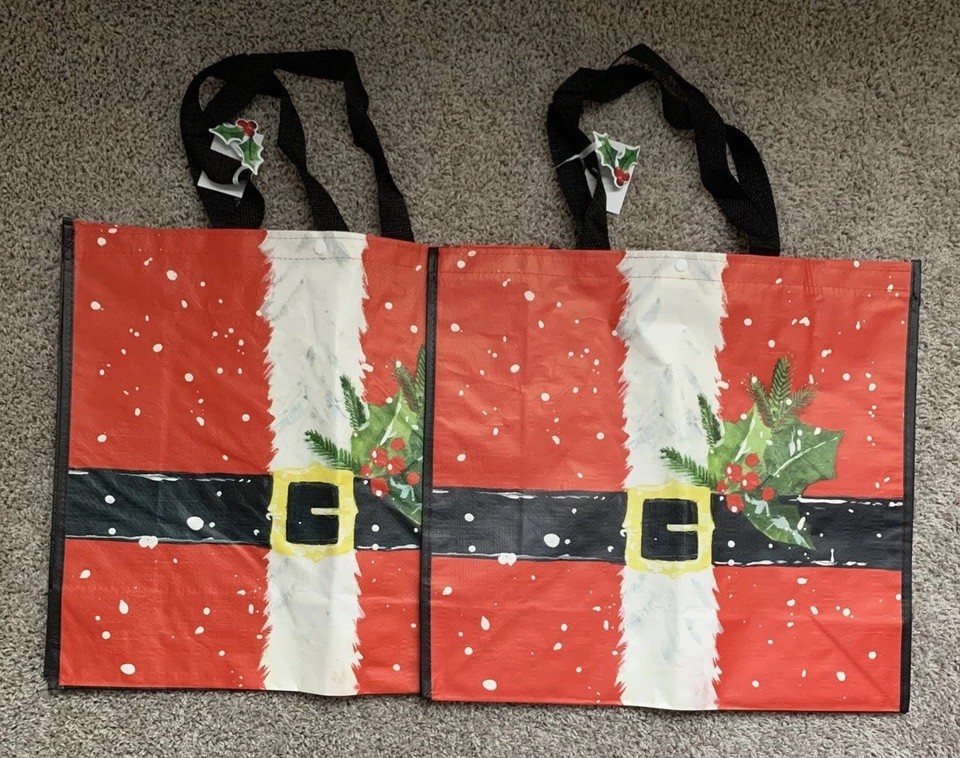 Marshalls Christmas Santa Suit With Holly & Snow Large Reusable Tote ...