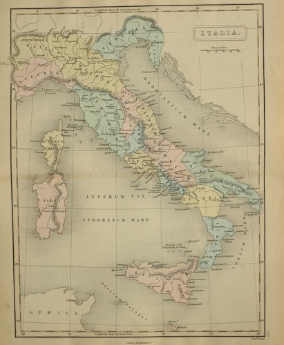 1868 HAND COLOURED ANCIENT MAP ITALIA ITALY ETRURUA LATIUM SAMNIUM ...