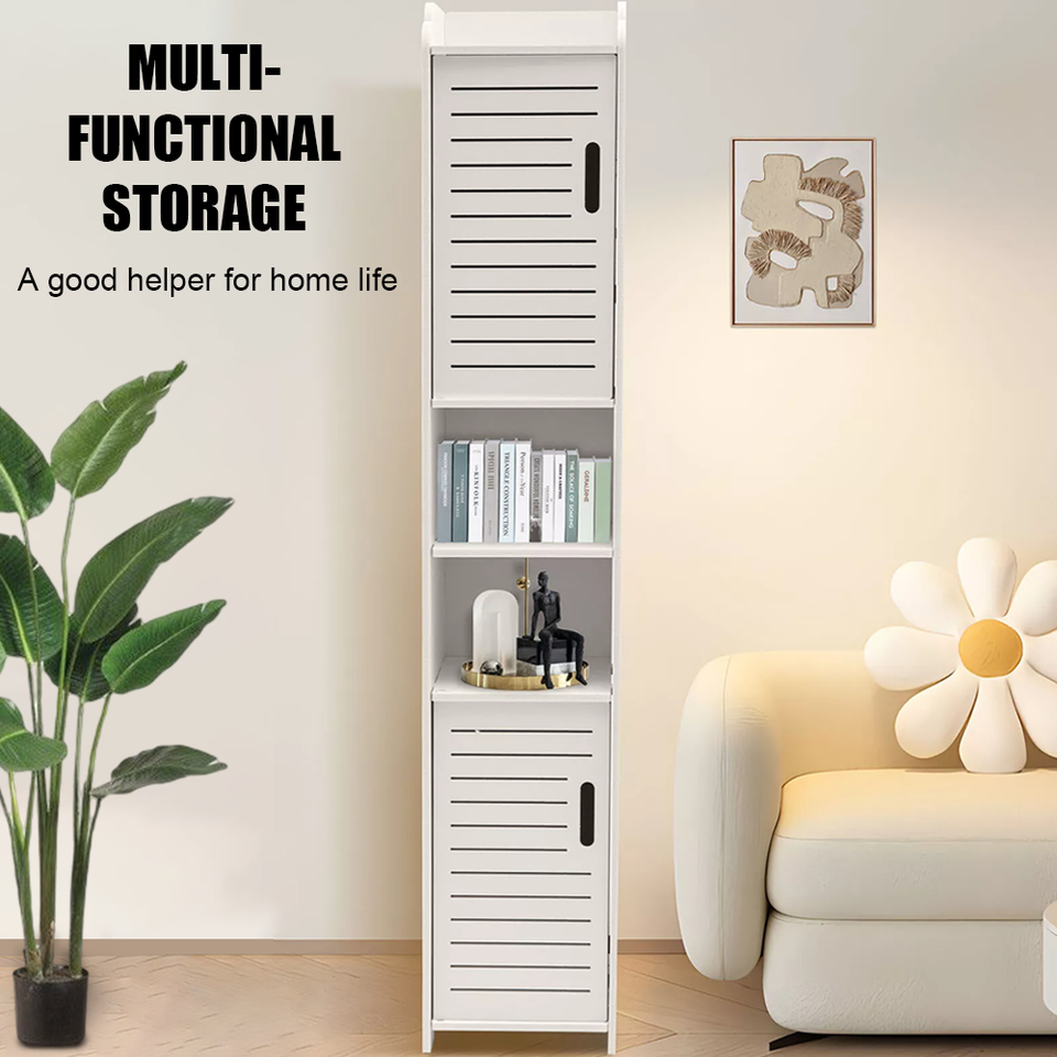Waterproof Bathroom Tall Cabinet Free Standing White Floor Storage Unit ...