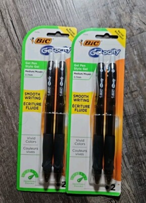BIC Gelocity Medium Gel Pens Black Ink .7mm 4 Total Pens 2 Packages | eBay