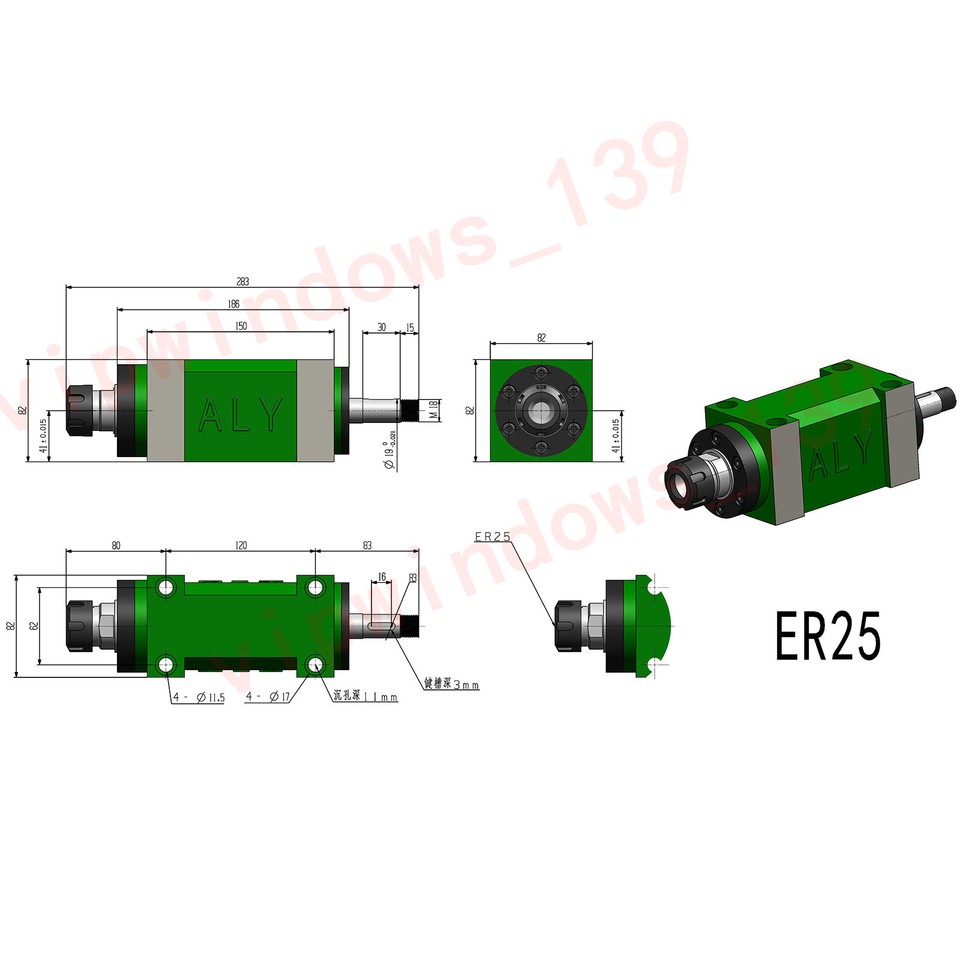 ER25 Spindle Unit 2HP 3000rpm Power Head φ80mm for CNC Drilling Milling ...