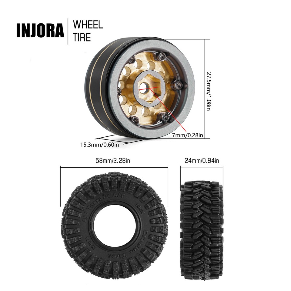 INJORA Brass 1.0" Beadlock Wheel Rims Tires for Enduro24 SCX24 AX24 ...