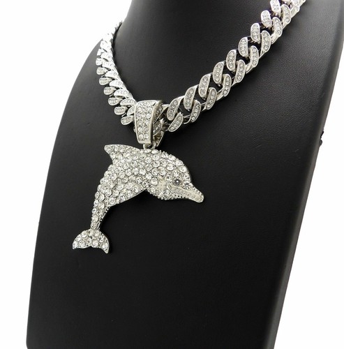 Hip Hop YOUNG DOLPH DOLPHIN Pendant & 12mm 18" Full Iced Cuban Chain ...