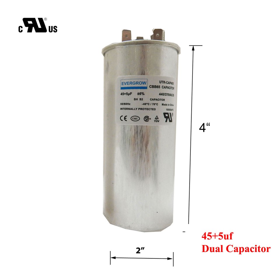 45/5 uF 45 + 5 MFD ±6% CBB65B Dual Run Start Round Capacitor 370v/440 ...