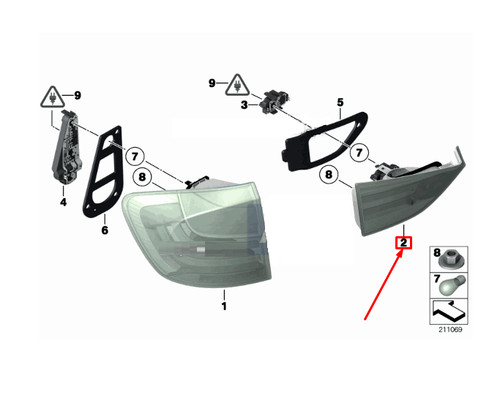 BMW X1 E84 REAR RIGHT INNER TAIL LIGHT 63212990114 2990114 13-14 NO ...