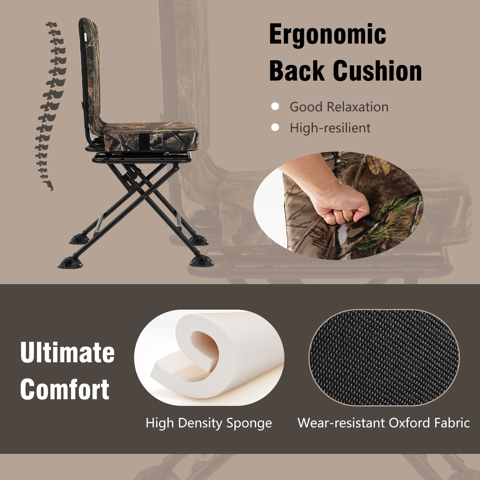 Professional Folding Hunting Chair w/4 Large Duck Foot Pads&Comfortable ...