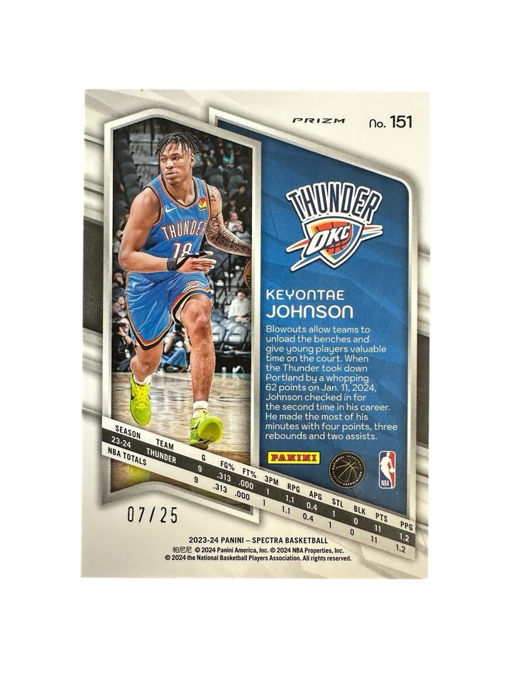 2023-24 Panini Spectra Keyontae Johnson Meta RC 07/25 #151 Thunder SSP ...