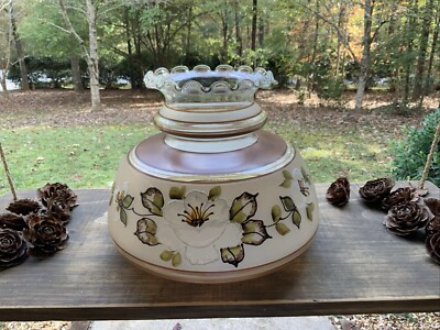 Rare Vintage Glass Parlor Lamp Shade with 10-inch Fitter Hand-Painted ...