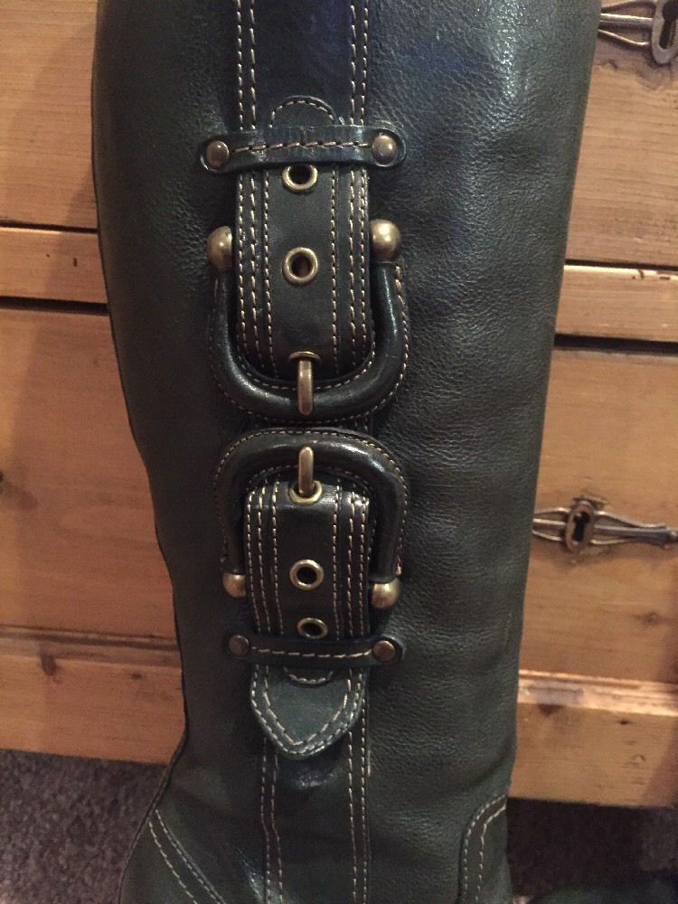 *Rare* FRYE Dark Green Leather Buckle Zip Boot Size 9… - Gem
