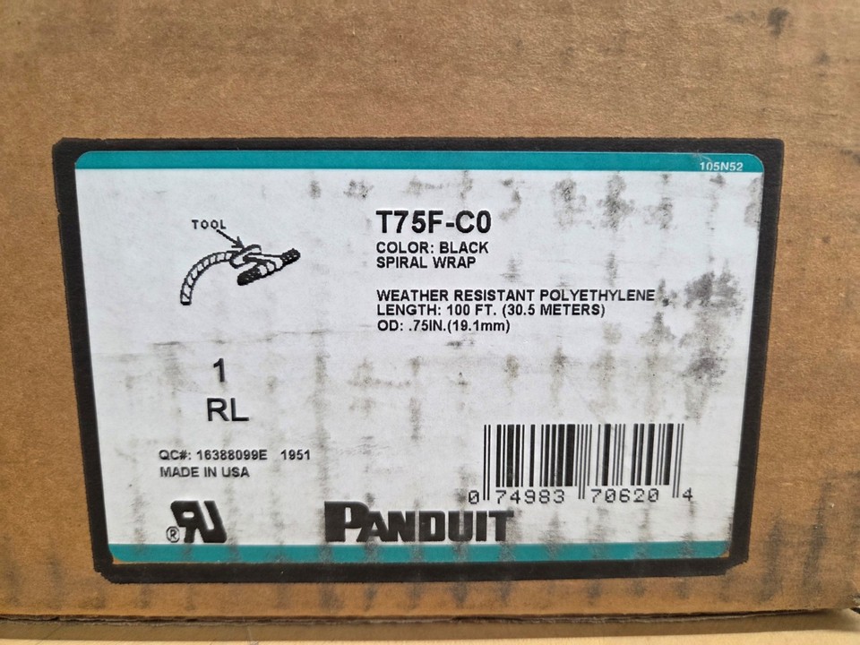 NEW PANDUIT T75F-C0 Weather Resistant Spiral Cable Wrap BLACK ...
