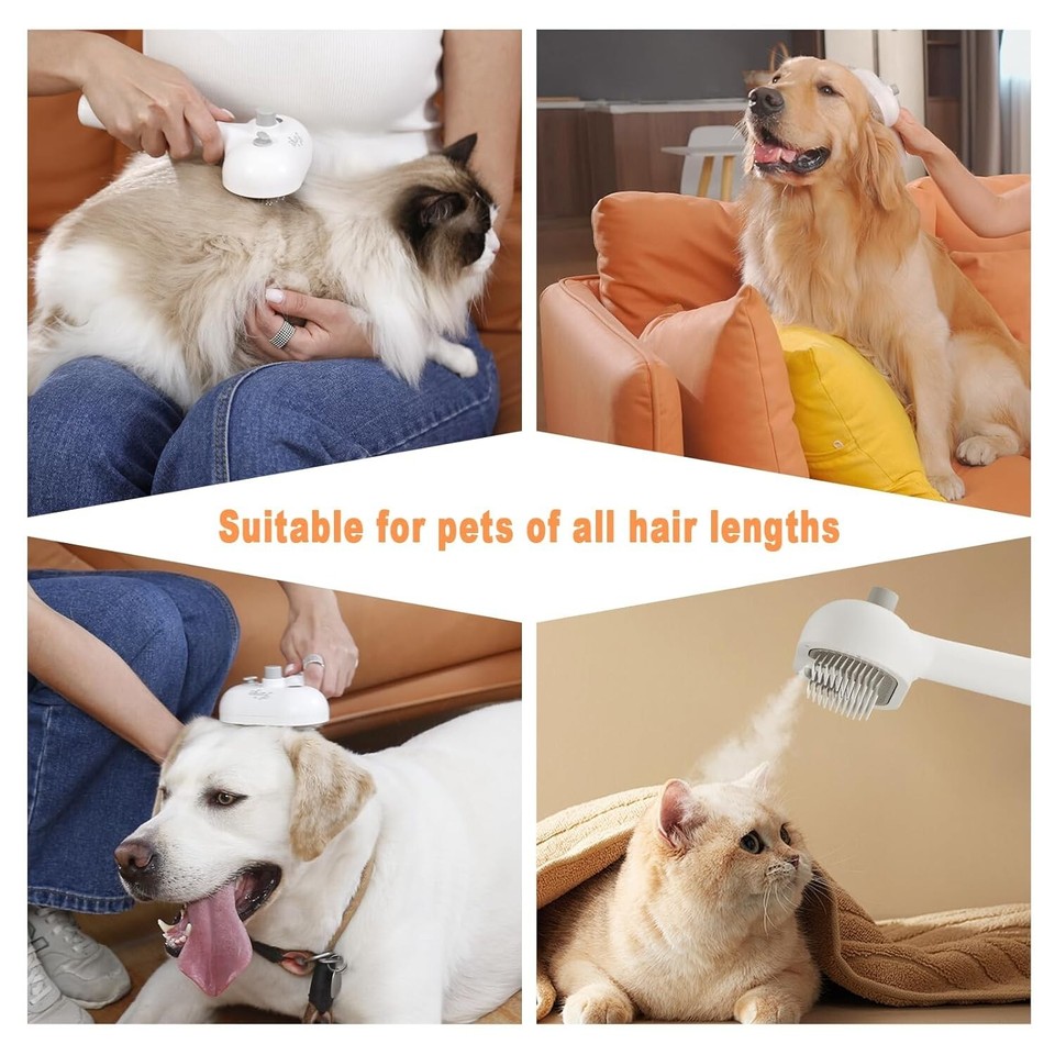NEW 4-in-1 Pet Steam Brush Dog Hair Brush Cat Hair Brush Electric Steam ...