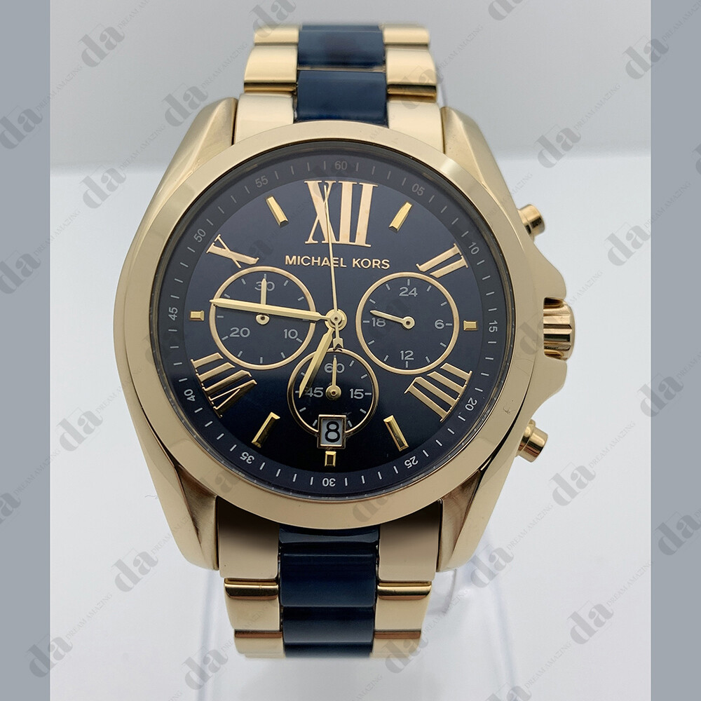 Michael Kors MK6268 Bradshaw Gold Blue Dial Chronograph Unisex 43mm ...