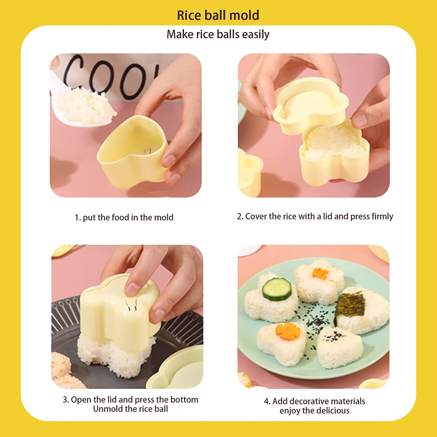 AMTAM 7-Piece Onigiri Mold Musubi Set for Making Various Shapes of ...