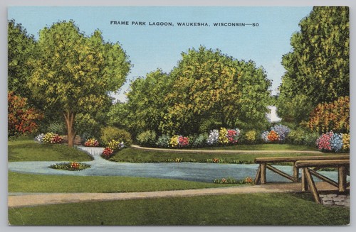 Linen~Stunning Scenery Of Frame Park Lagoon~Waukesha Wisconsin~Vintage ...