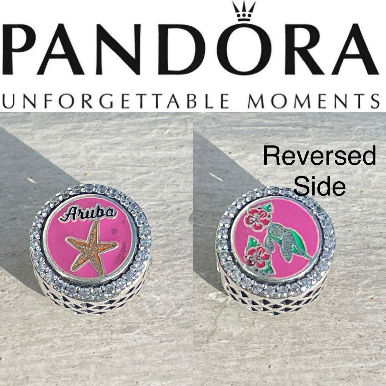 Rare Pandora Aruba Country Exclusive Double Sided Button Charm | eBay