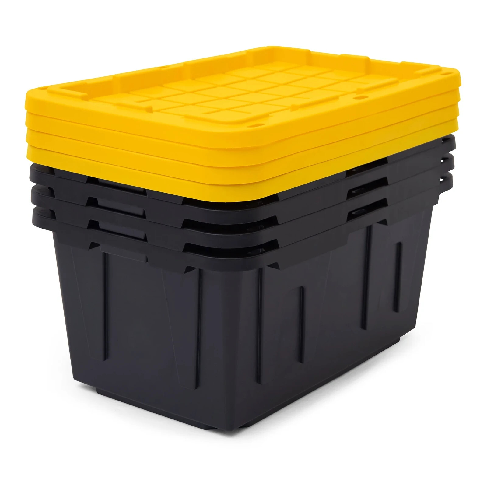 TOUGH BOX 27 Gal Stackable Storage Totes w/ Lids, Black and Yellow (4 ...