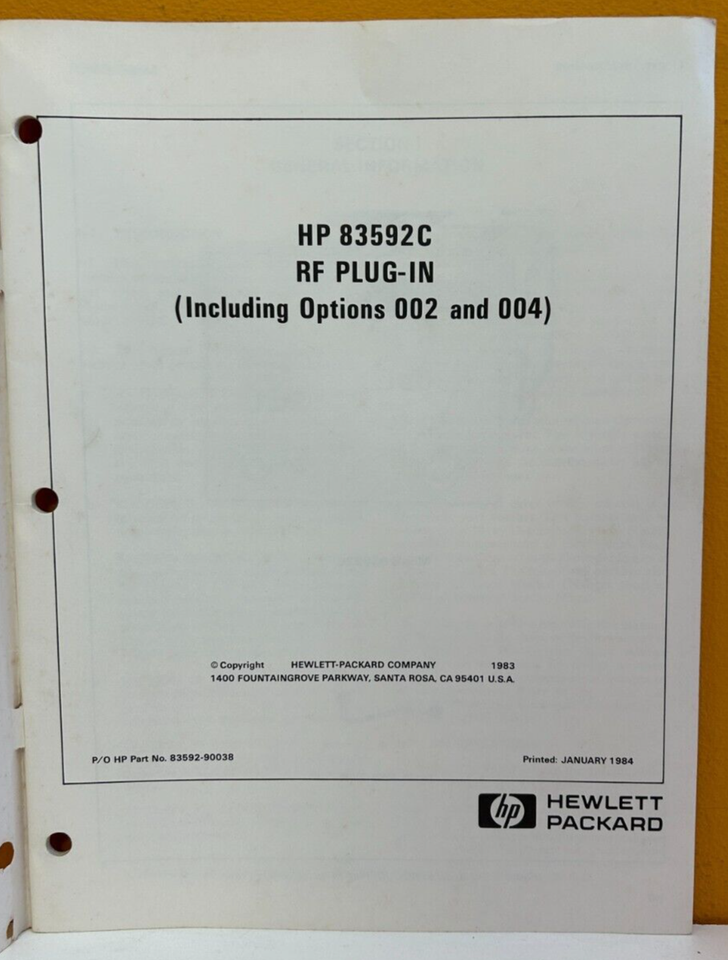 HP / Agilent 83592-90038 1984 HP 83592C RF Plug-In Operating Manual. | eBay