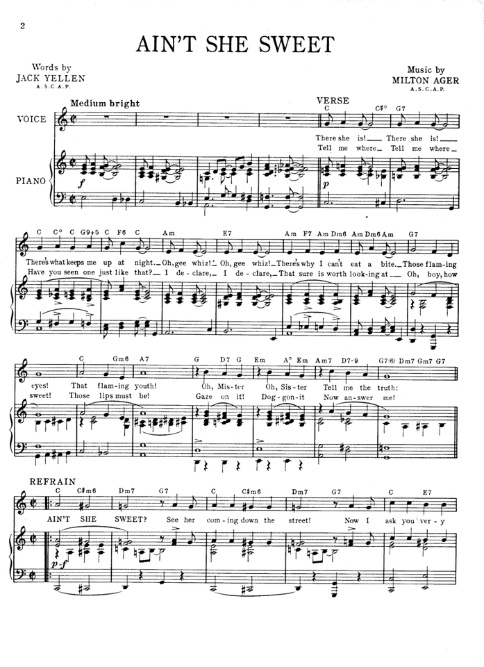 "AIN'T SHE SWEET" by Jack Yellen & Milton Ager - Circa 1949 | eBay