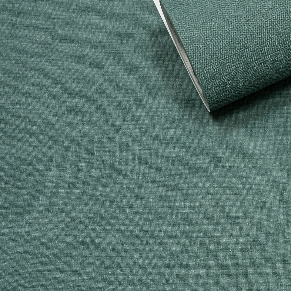 Plain Green Wallpaper Textured Linen Effect Paste The Wall Vinyl ...