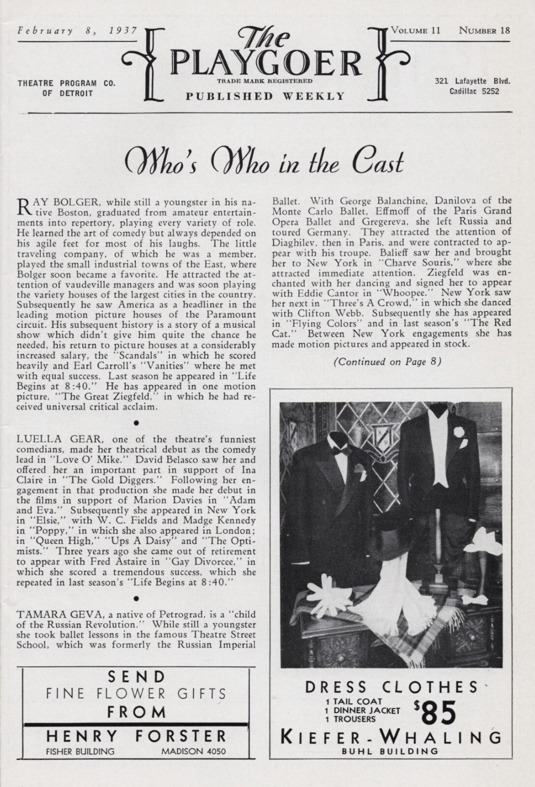 Rodgers and Hart "ON YOUR TOES" Ray Bolger / Luella Gear 1937 Detroit ...