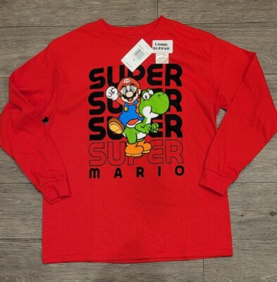 Boys Crew Neck Super Mario Long Sleeve Graphic T-ShirtMedium Red NEW ...