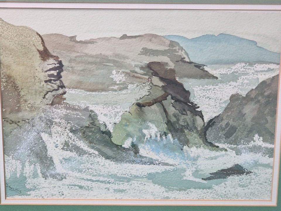 Framed Crashing Waves Seascape Watercolour Painting Signed by the ...