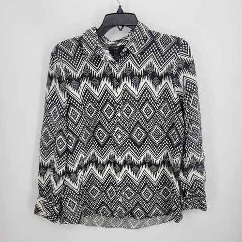 J Crew Boy Shirt Womens 12 Black White Linen Aztec Southwest Boho Long ...
