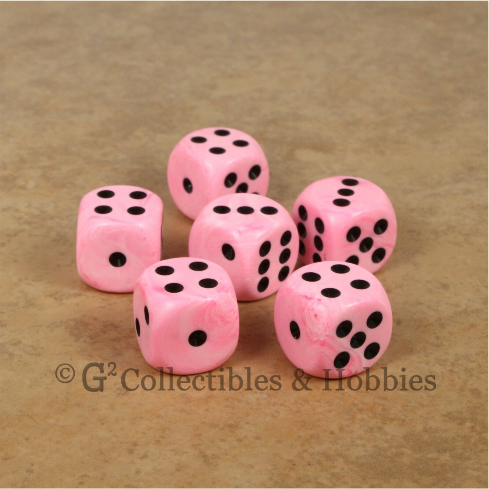 NEW 6 Deluxe Pink Swirl Round Cornered Dice Set 16mm Six Sided RPG D&D ...