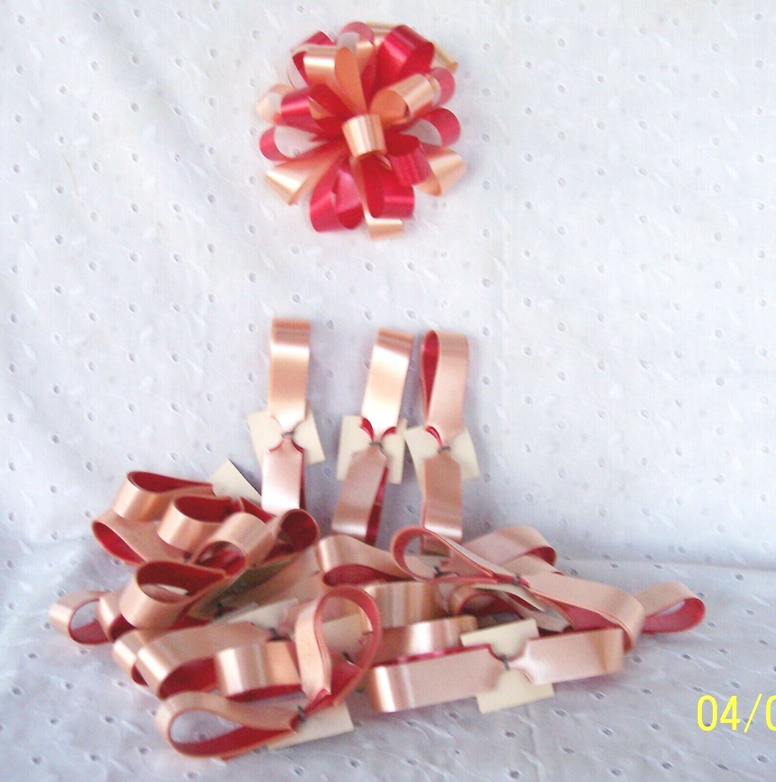 RIBBON BOWS RED & SOFT COPPER SET OF 5: 5" diameter GIFT PARTY ...