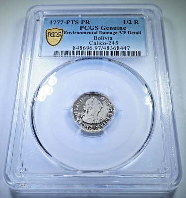 1777 Spanish Bolivia Silver 1/2 Reales Genuine Antique US Colonial ...