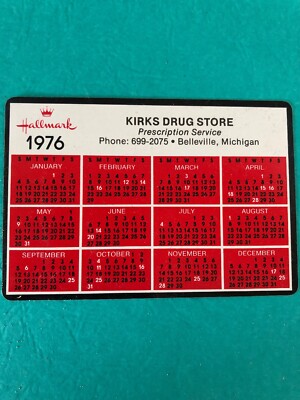 Vtg 1976 Hallmark Pocket Calendar Card Thin Plastic Drug Store ...