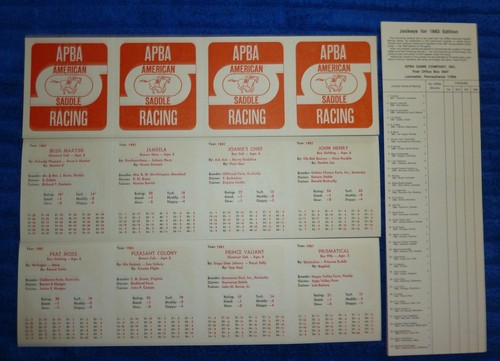 APBA Saddle Racing Horses & Jockeys 1981 Season NR Mint Never Used ...